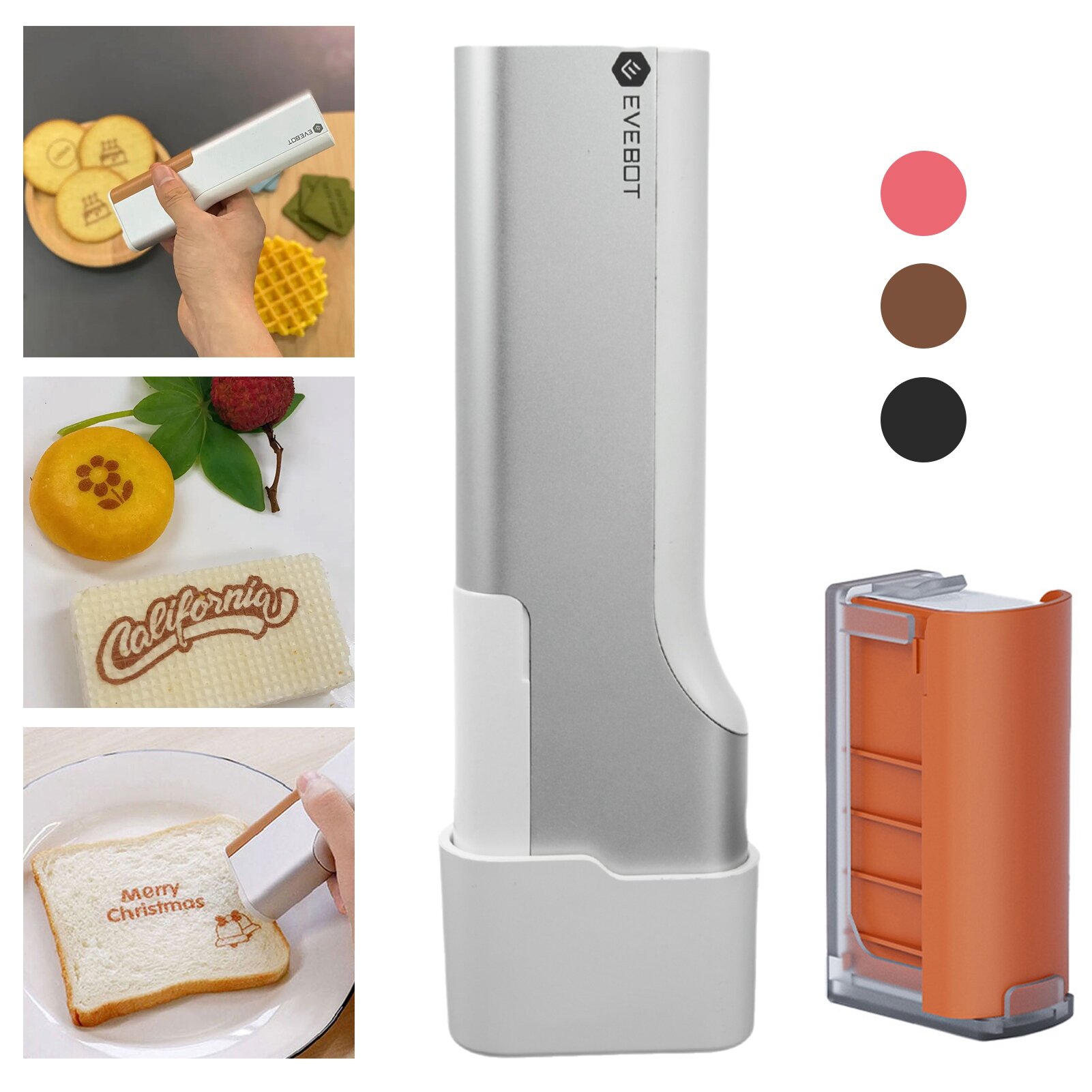 Printpen Handheld Food Printer Portable Mini Art Inkjet Photels Dise Design Bt Беспроводная подключение, подходящее для ресторанов пекарни кафе для хлебного печенья - поставляется с чернильным патроном (черный)