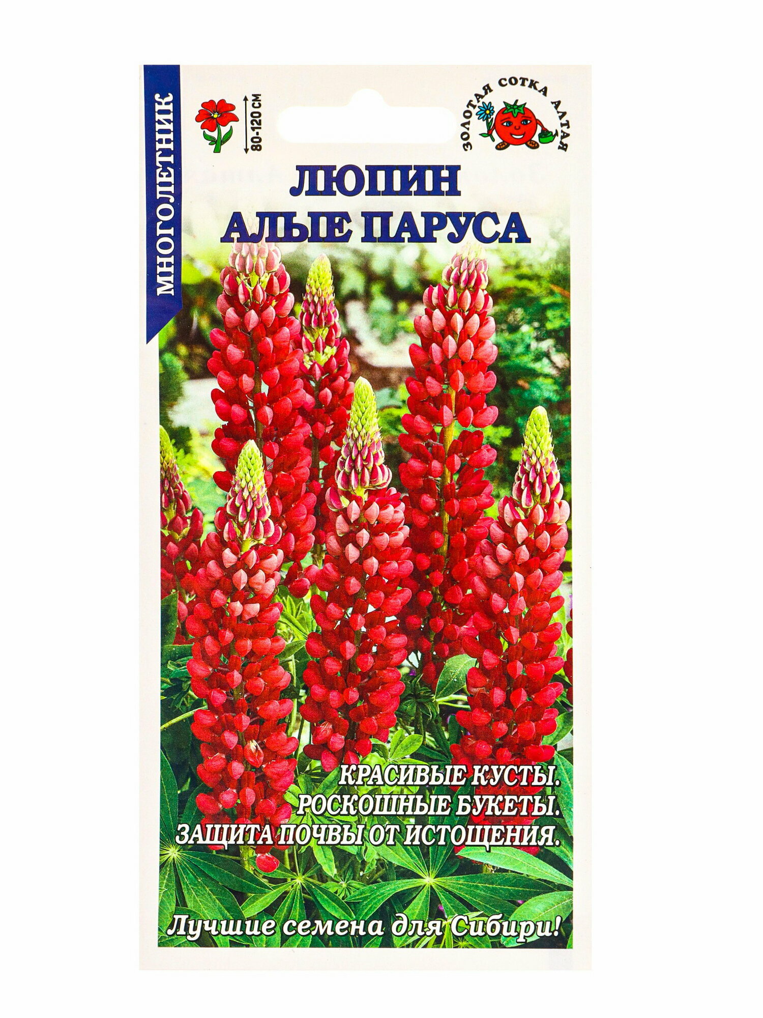 Семена Люпин "Алые Паруса", 0.3 г, многолетний, размер упаковки: 8 x 0.3 x 15 см.