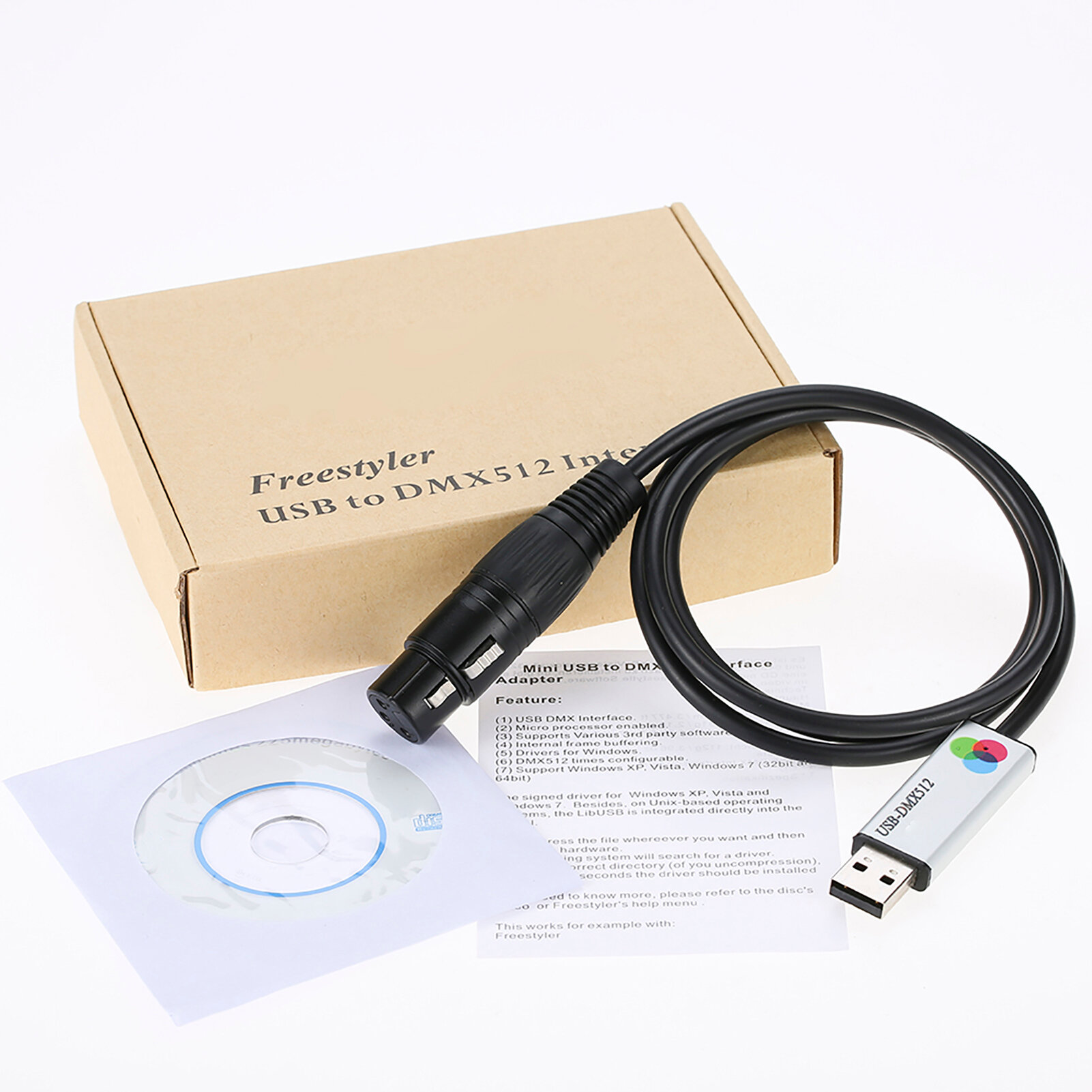 Адаптер интерфейса Lixada USB-DMX, светодиодный DMX512, компьютер, ПК, контроллер сценического освещения, диммер