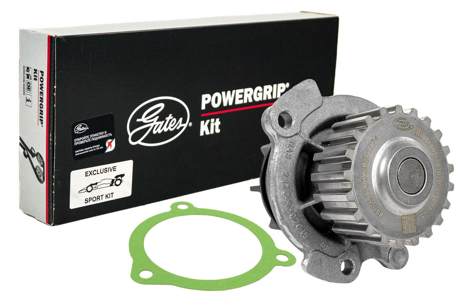 Усиленный комплект ремня ГРМ GATES с помпой ТЗА серии Стандарт для 8-клапанных ВАЗ 2108-21099, 2110-2112, 2113-2115, Лада Приора, Калина, Калина 2, Гранта в комплектации Стандарт, Ока
