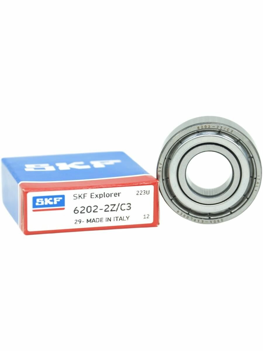Подшипник 6202-2Z/C3 SKF (15x35x11 мм) шариковый радиальный, высокооборотистый с тепловым зазором для генератора, стартера и электроинструмента, 1 шт.