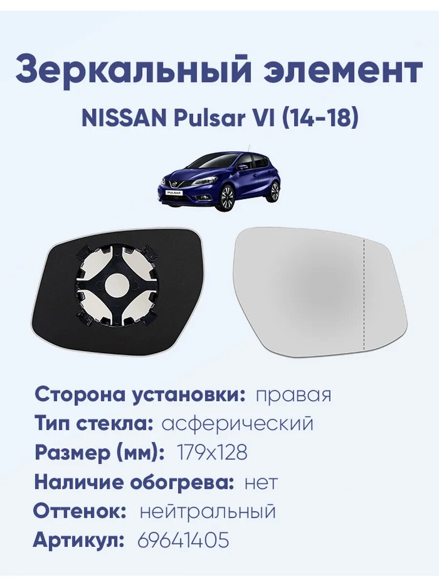 Зеркальный элемент правый NISSAN Pulsar VI (14-18)A69641405