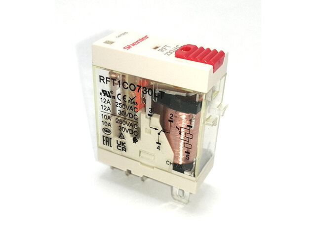 RFT1CO730LT Реле 1CO, 12A(250VAC/30VDC), 230VAC, мех. индикация, тест-кнопка с блокировкой, LED (аналог RXG11P7)