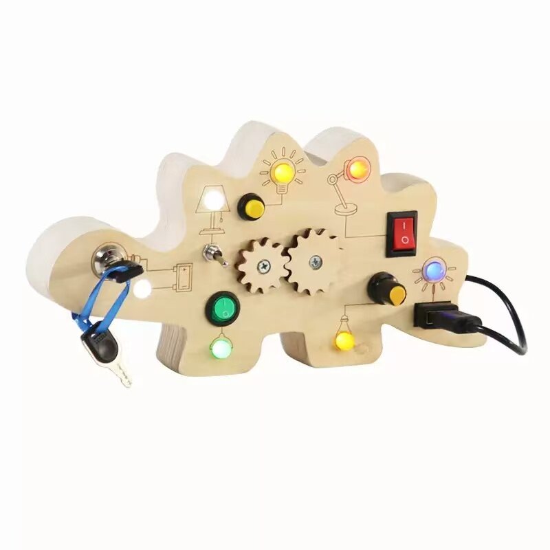 Детская развивающая деревянная игрушка с LED-лампой, розеткой и выключателем, активная панель