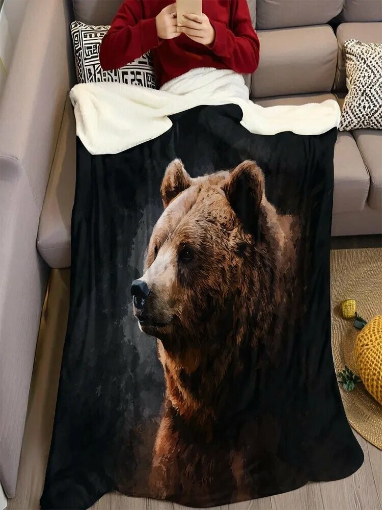 Плед с фотопринтом Животное бурый медведь мягкое одеяло для кровати и дивана , Фланель, 150 см х 100 см