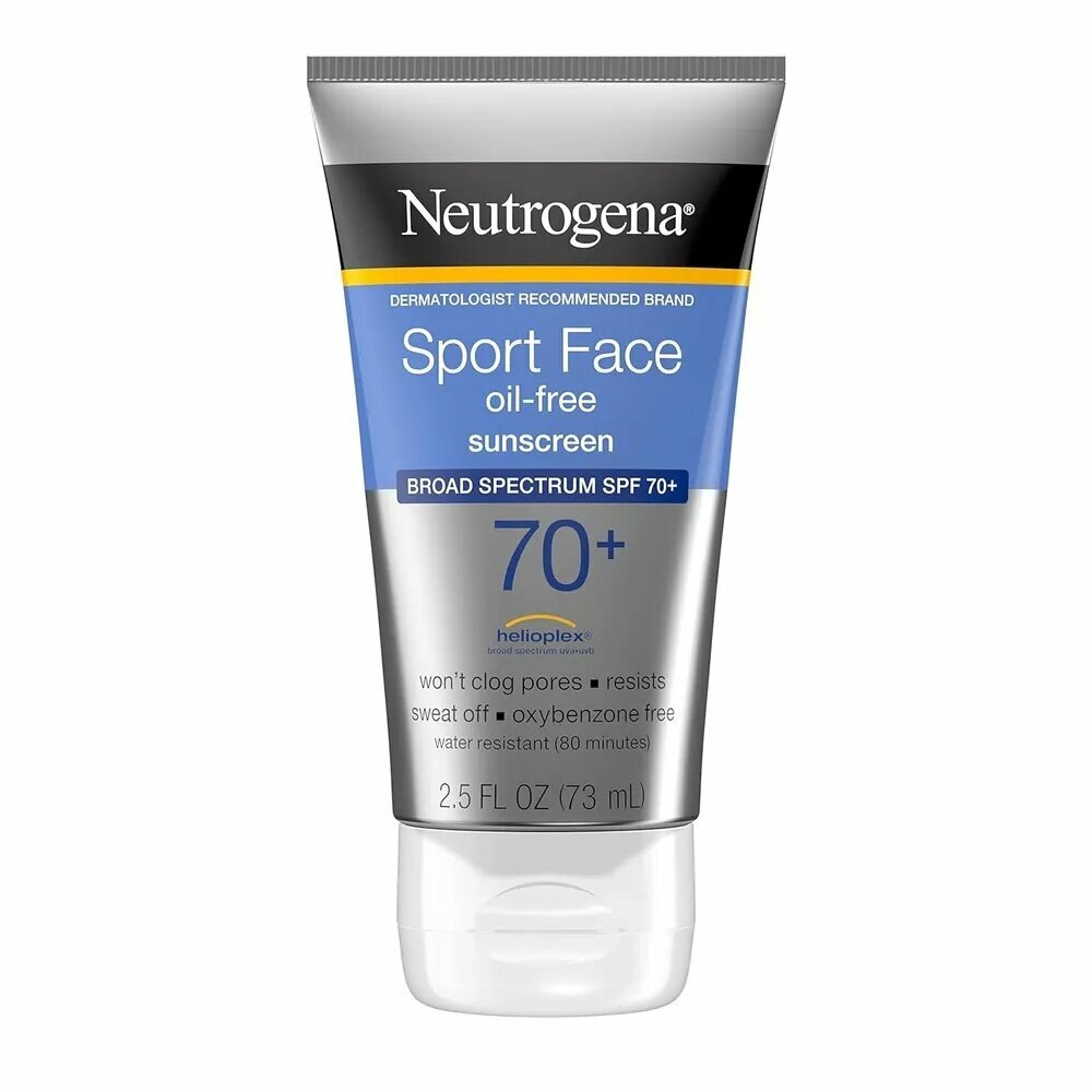 Neutrogena Sport Face Sunscreen, солнцезащитный крем широкого спектра действия SPF 70+, устойчивый к поту, не содержит масел, 2,5 фл. унции