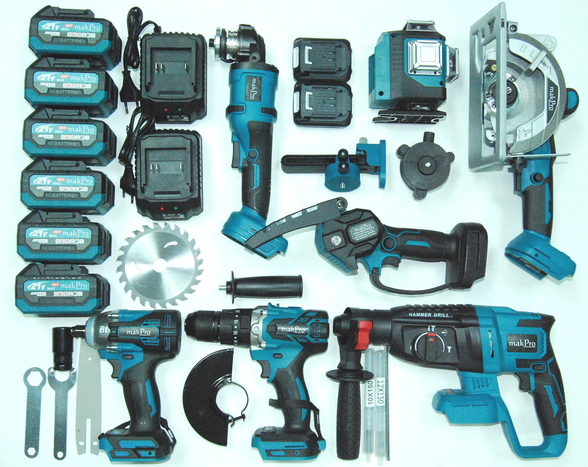 Набор аккумуляторного электроинструмента 7 в 1 makPro с шестью АКБ по 6 Ан, бесщеточный