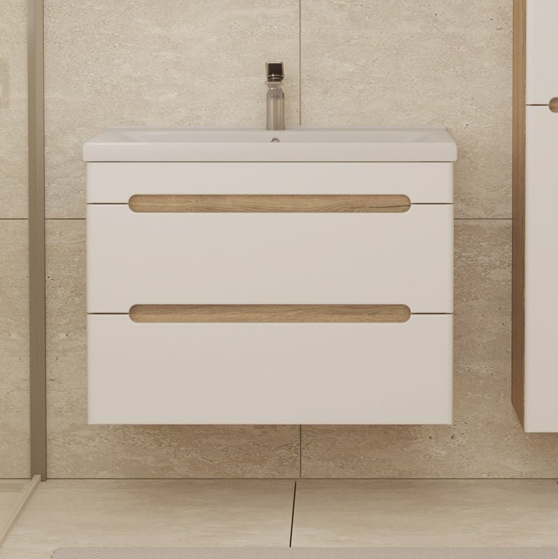 Тумба с раковиной SanStar Diva 70 подвесная, матовая белая, дуб вотан, раковина Миранда 70