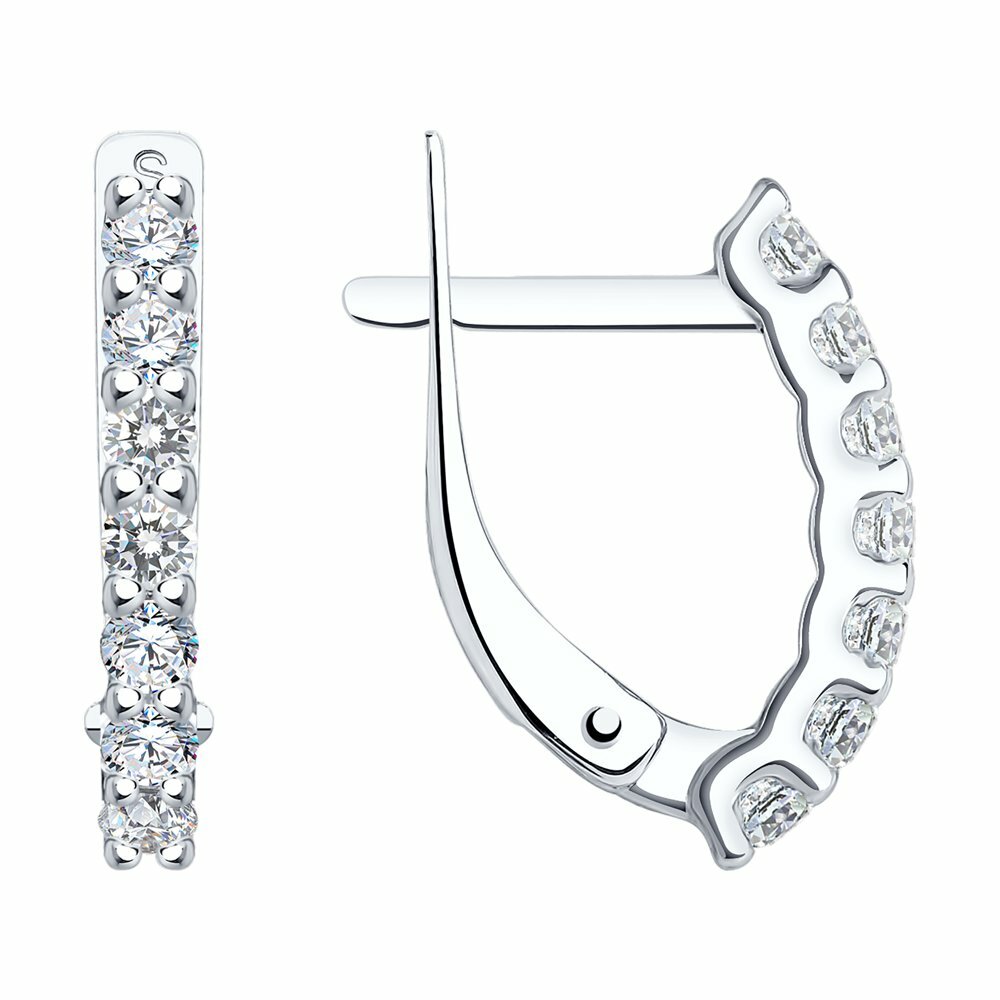 Серьги, белое золото, 585 проба, фианит