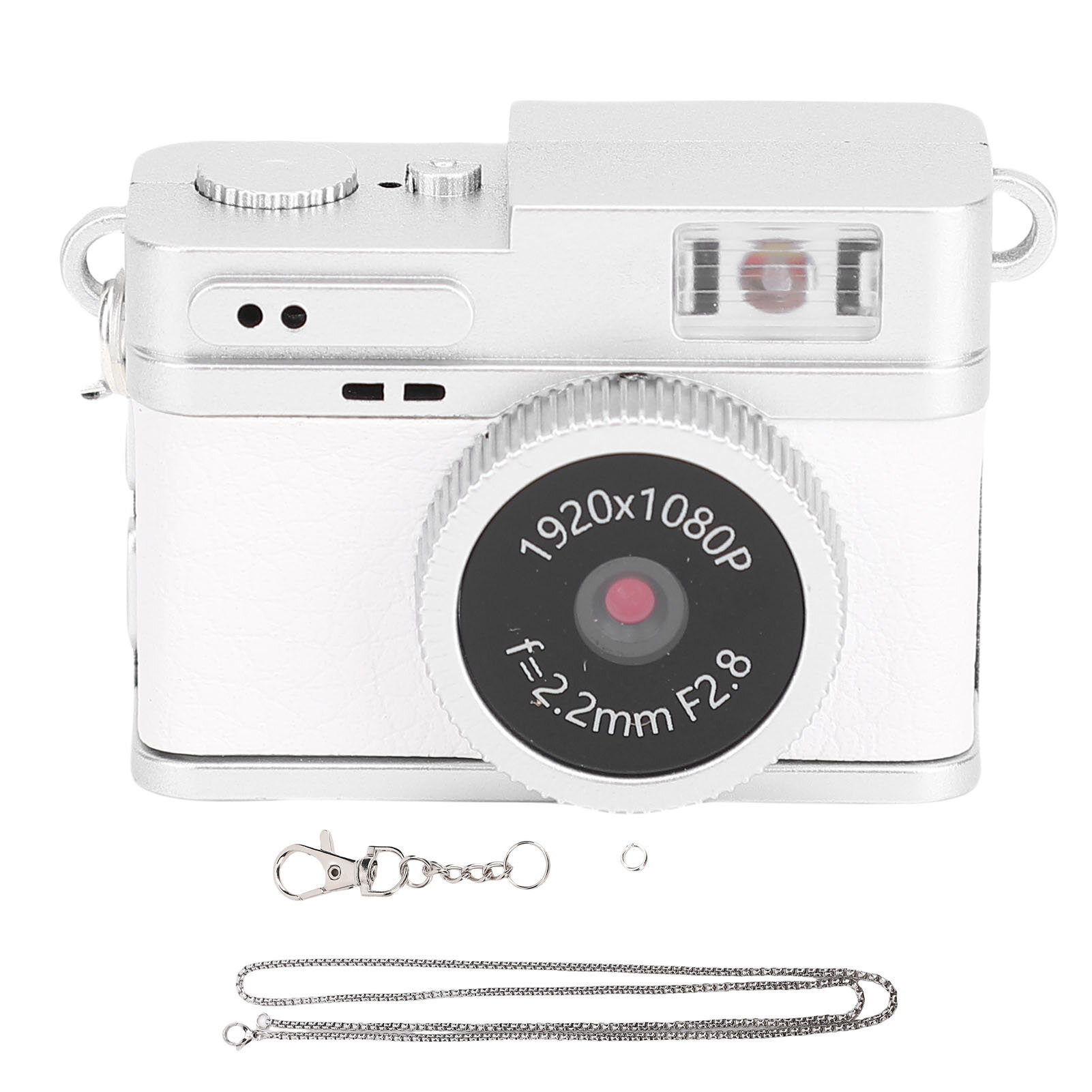 Цифровая камера для ключей с цепным ожерельем Flash Light 1080p HD Небольшой компактный портативный видео Recorder для записи путешествий белый