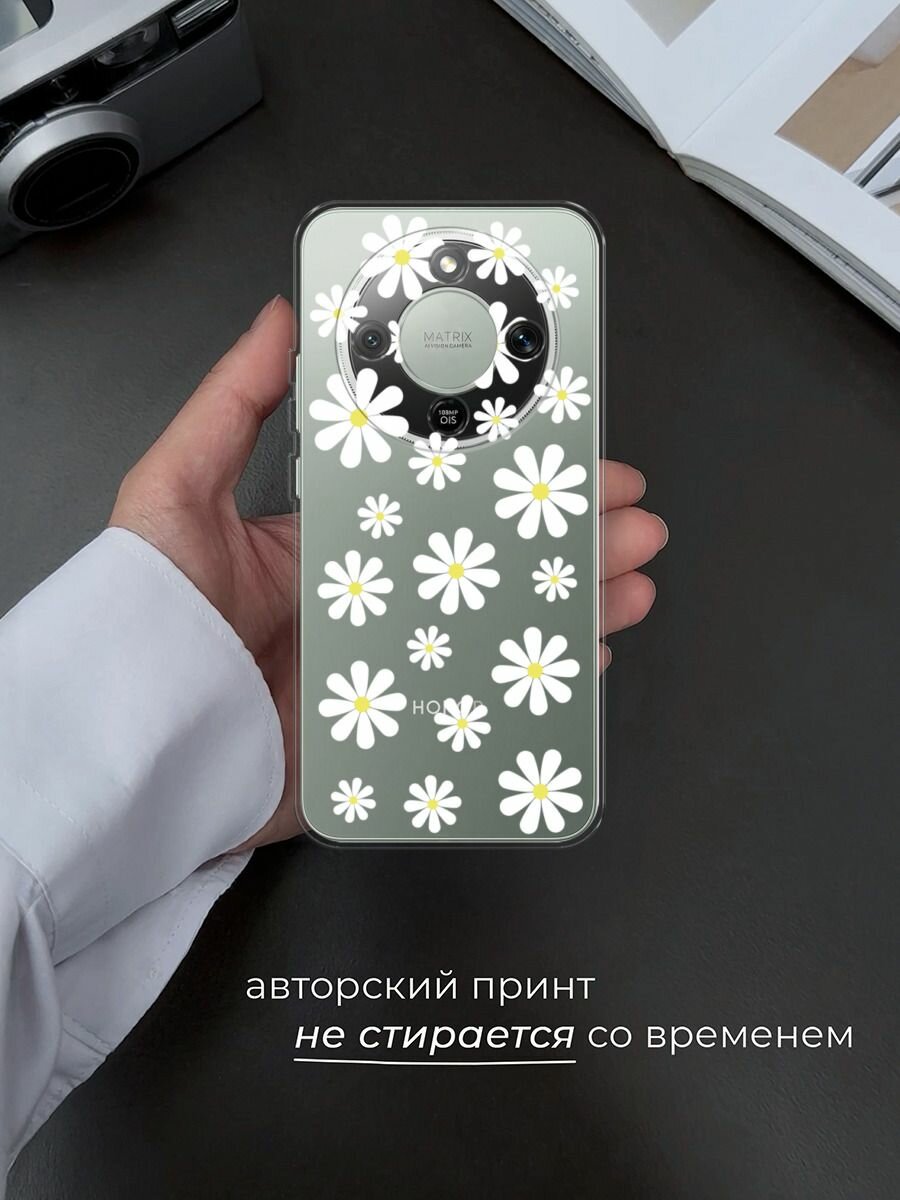 Чехол на Honor X9d / Хонор X9d с принтом Большие ромашки, прозрачный — фото 1