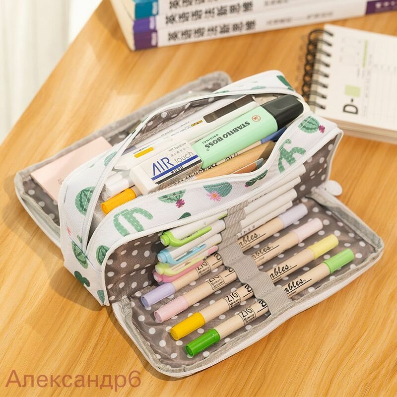 Пенал для школы подростковый с принтом Кактусы