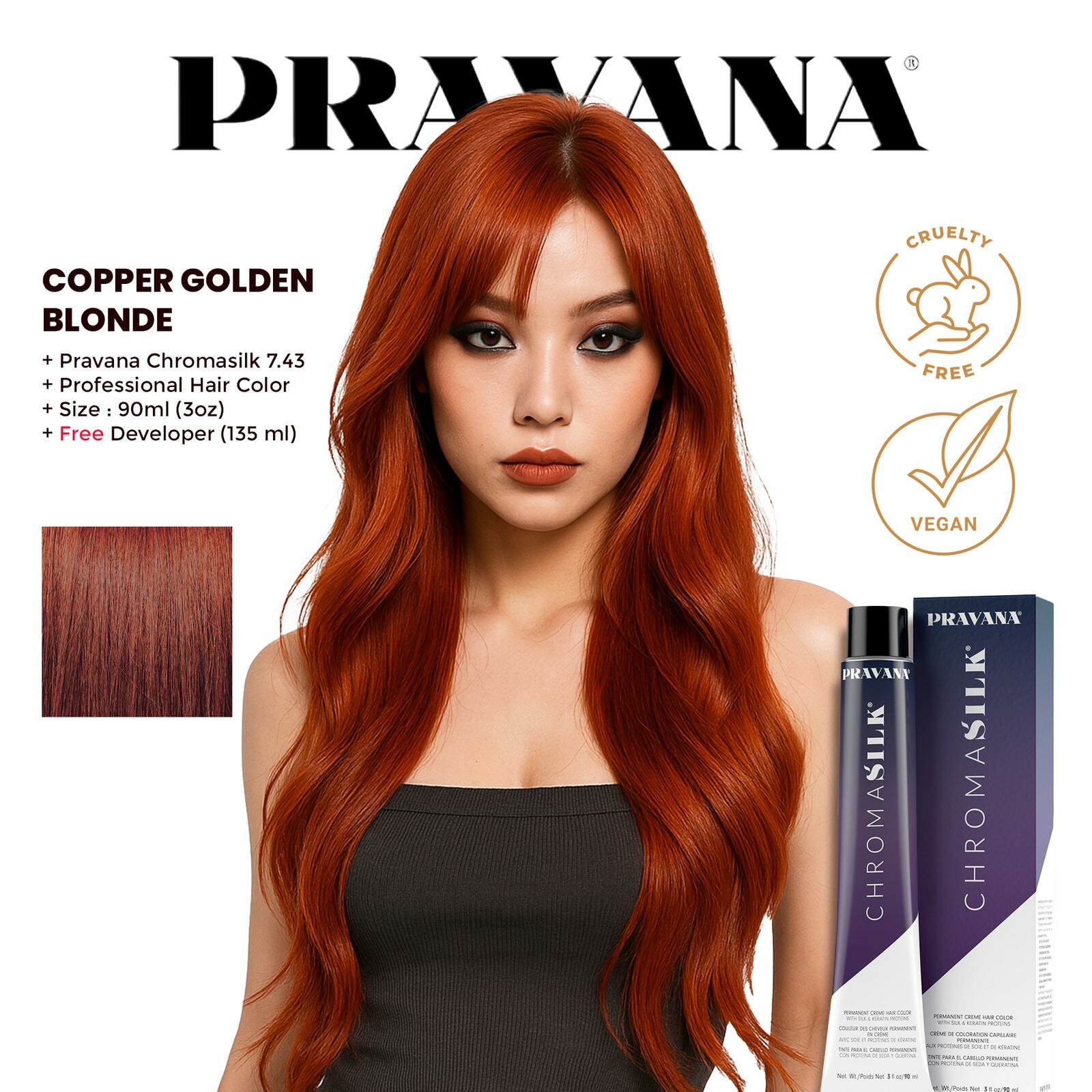 Крем-краска Pravana ChromaSilk 7.43, медно-золотистый блонд, для седых волос, 90мл