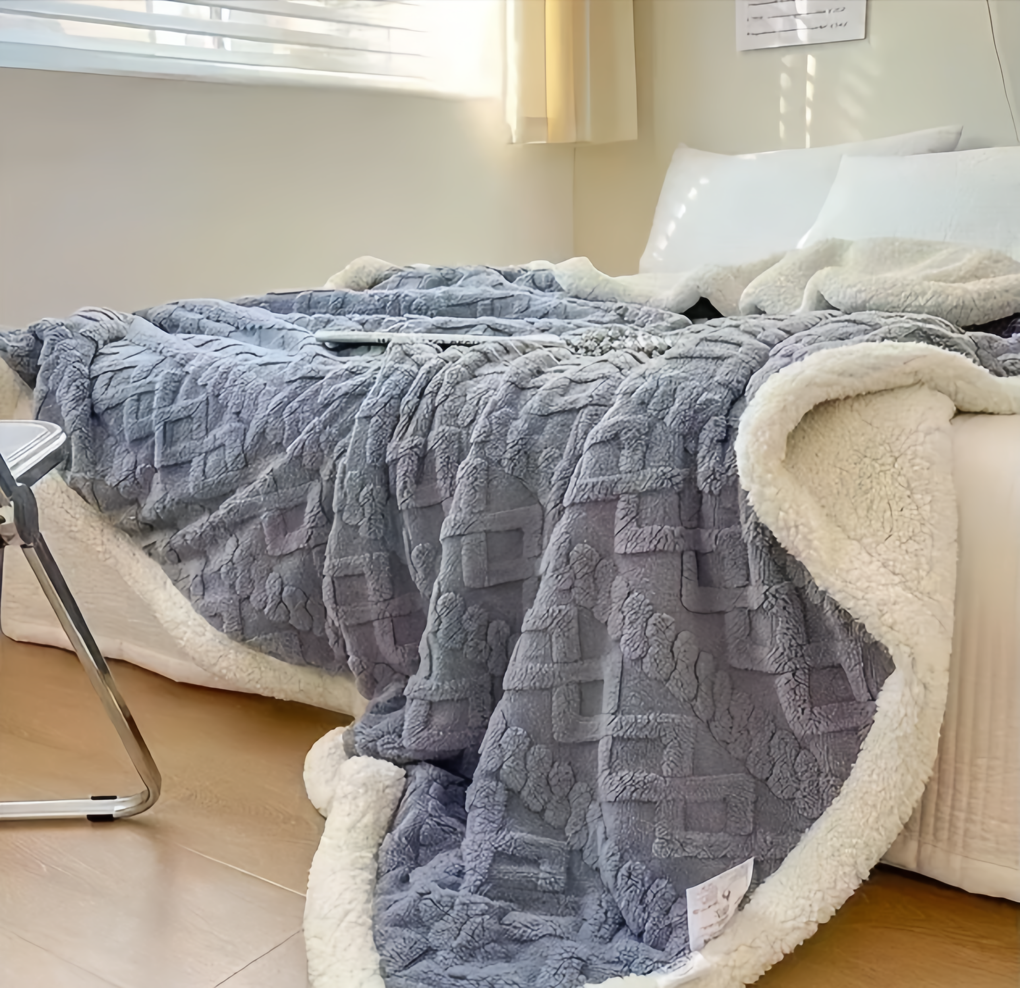 Плед 200*230 Евро, Плед Овечка плюшевый теплый двусторонний с декором под вязаные узоры, плед - одеяло,