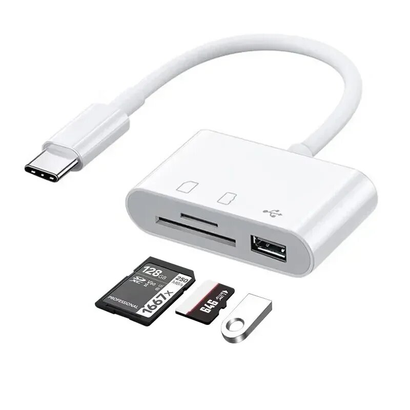 Адаптер Для Чтения Карт Памяти Типа C 3-в-1 — TF CF SD-карта OTG USB C Для Xiaomi iPad Pro Huawei MacBook