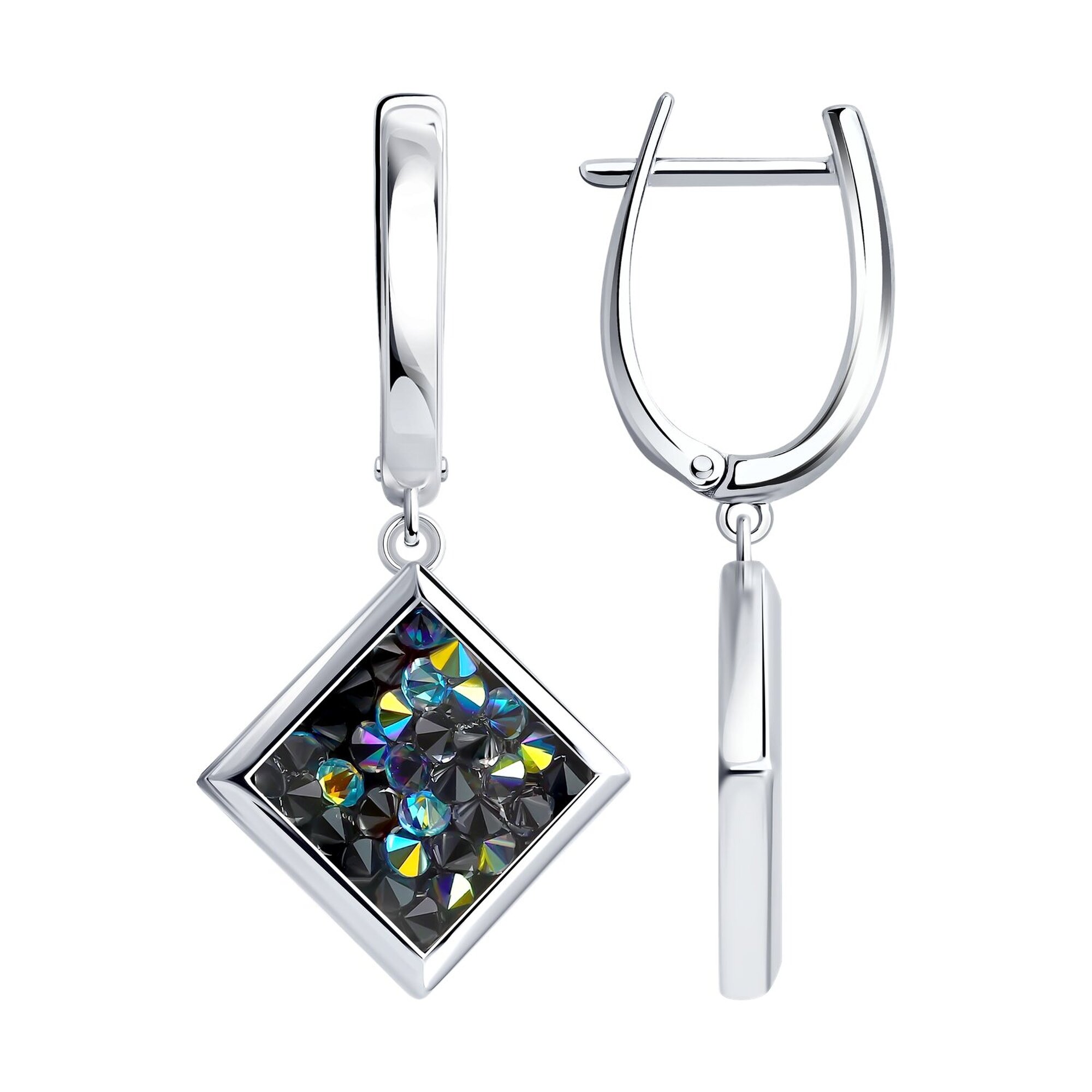 Серьги Diamant online, серебро, 925 проба, родирование, кристалл