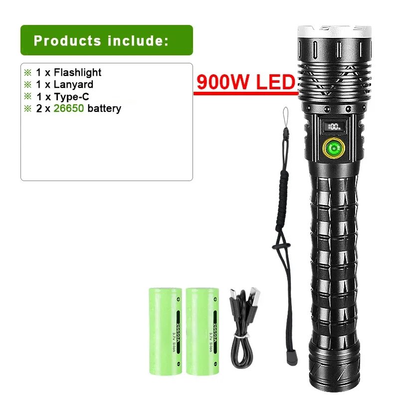 Тактический фонарь 900W LED, зеленый, Flashlight B