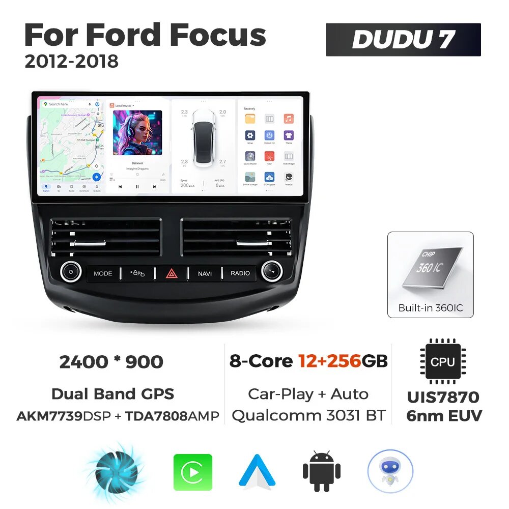 DUDUAUTO DUDU7 12,3-дюймовый автомагнитола12 ГБ + 512 ГБ A7870 для Форд Фокус 3 DUDU7 12-256G-360IC