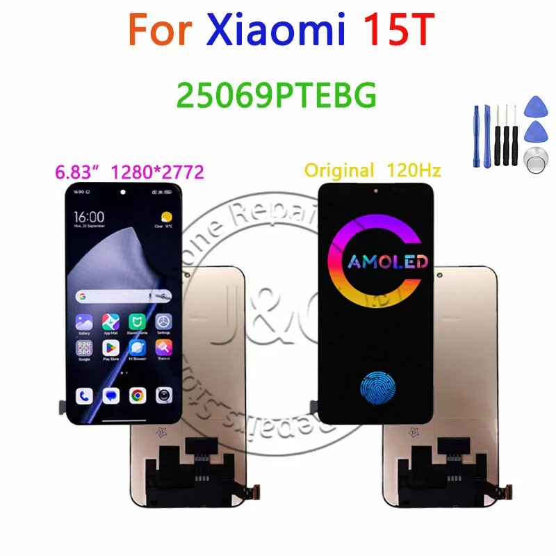 Оригинальный 6,83-дюймовый AMOLED-дисплей для Xiaomi 15T 15 T 25069PTEBG, сенсорный экран, дигитайзер для XIAOMI Mi 15T, замена дисплея