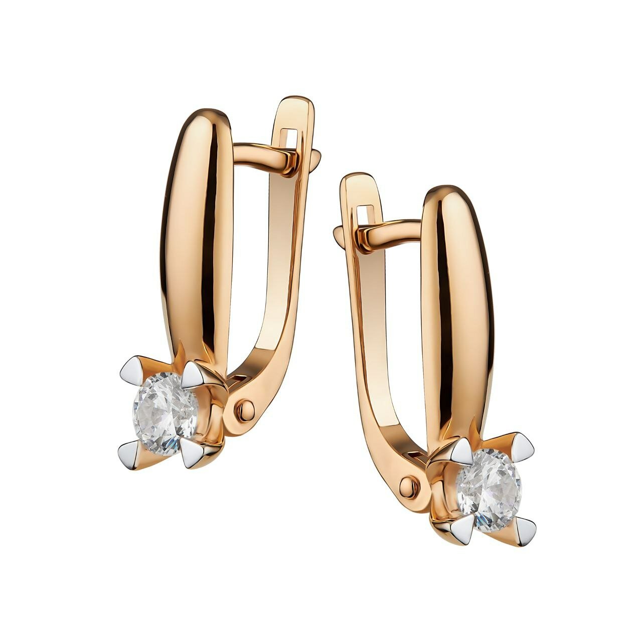 Серьги непарные, желтое золото, 585 проба, золочение, бриллиант