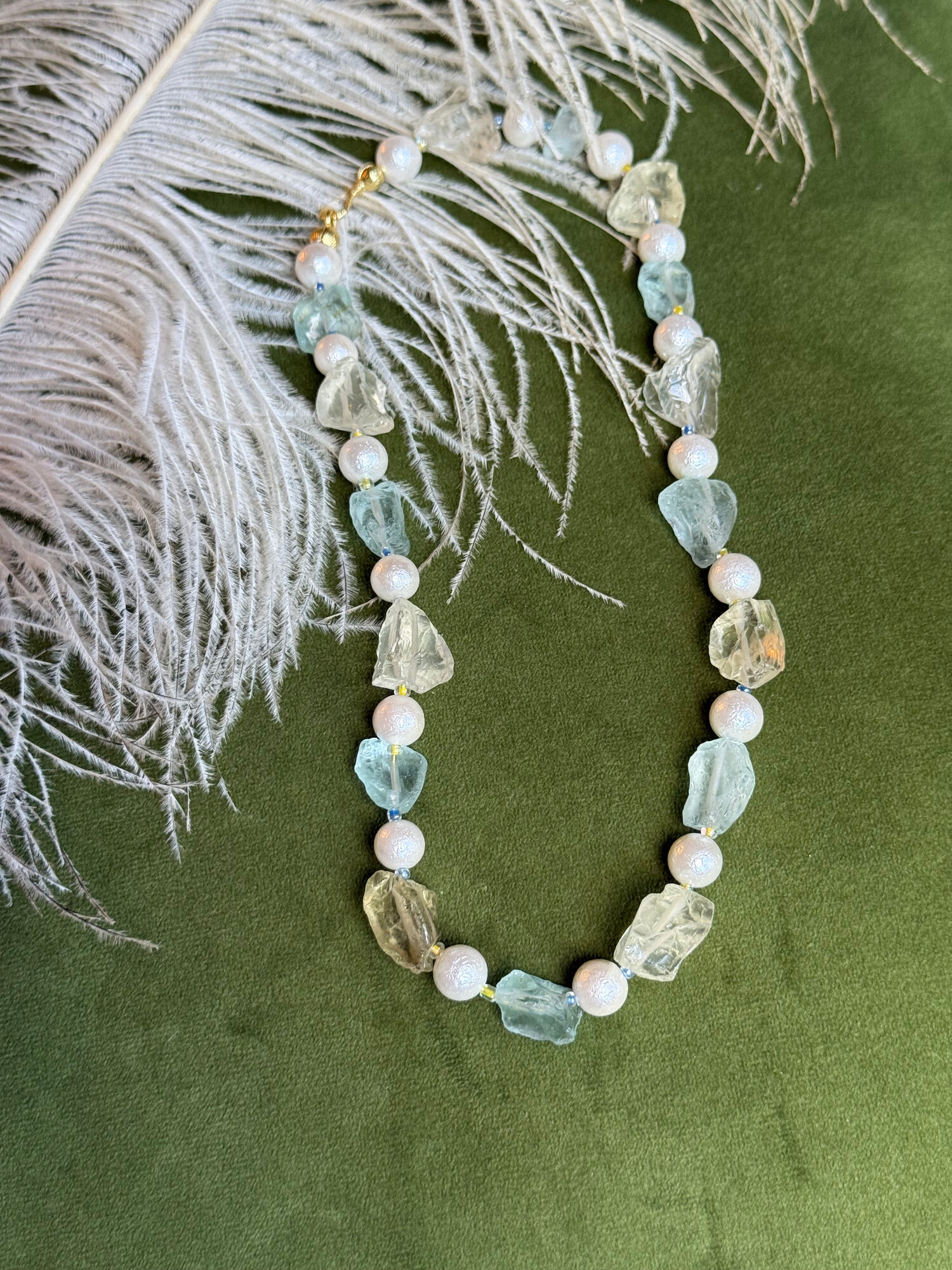 Колье, цитрин, кварц