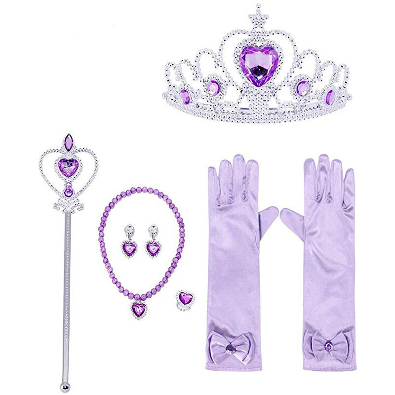 Костюм для девочек Princess Dress Up на Хэллоуин, косплей, жезл, скипетр, корона, тиара, украшения, ювелирные аксессуары, День рождения, вечеринка, 1 жезл/скипетр, 1 тиара/корона, 1 ожерелье, 1 кольцо, 1 пара серёжек, 1 пара (2) перчаток, 3-14 года,