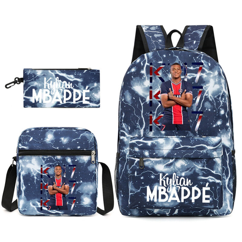 Модный футбольный рюкзак Mbappe Mr, сумка через плечо, сумка для ручек, набор из трех предметов для учащихся начальной и средней школы, школьная сумка, детский рюкзак