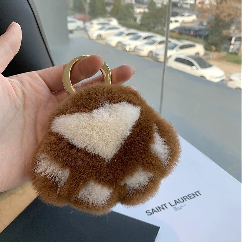 【Маленькая котячья лапка】 Плюшевый брелок-подвеска из меха кролика рекс, милый и изысканный, для женщин, популярный