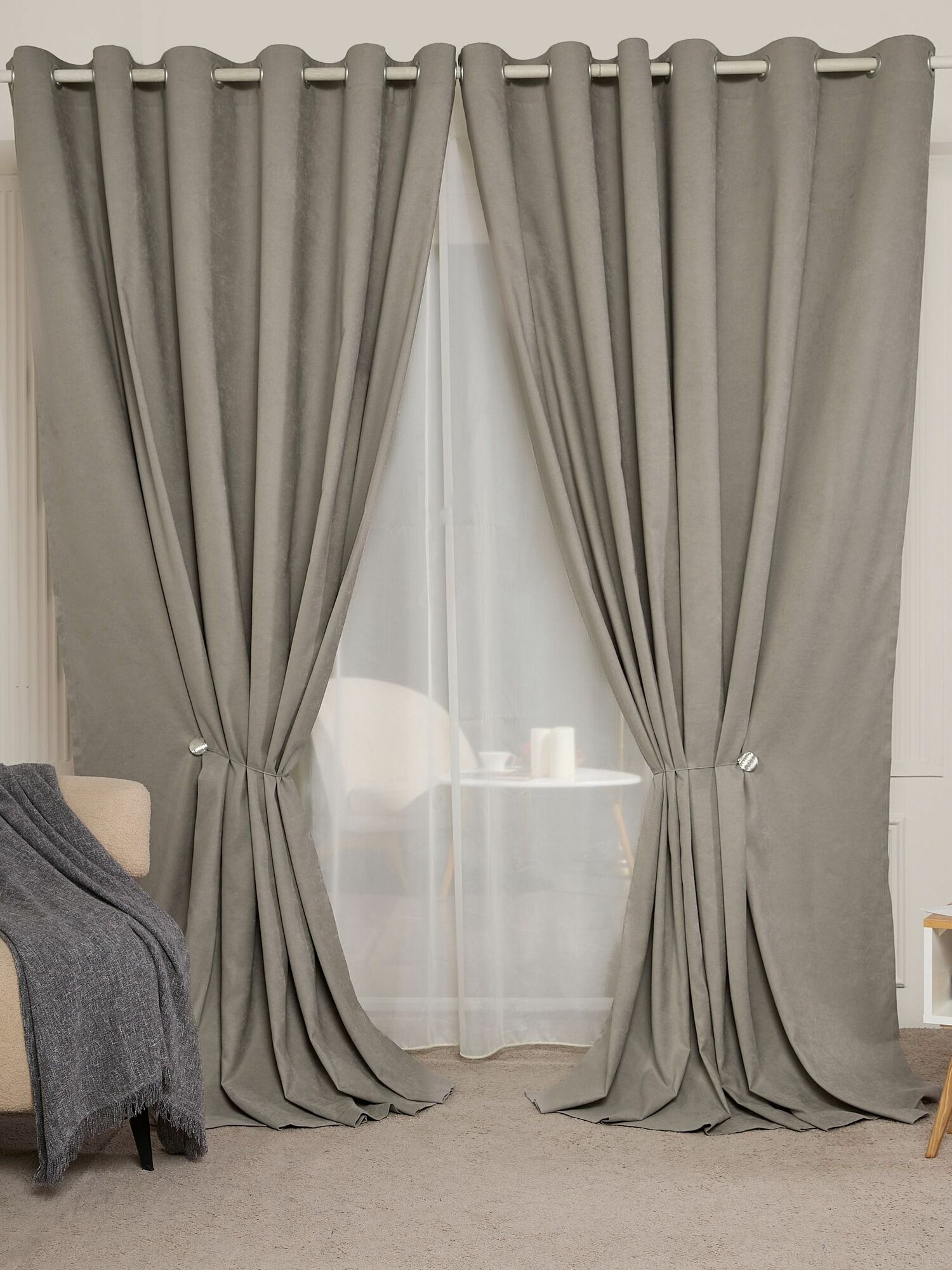 Комплект штор на люверсах "Канвас-Премиум 260" бежево-серый (211) арт.6308 (300х260-2 шт.)