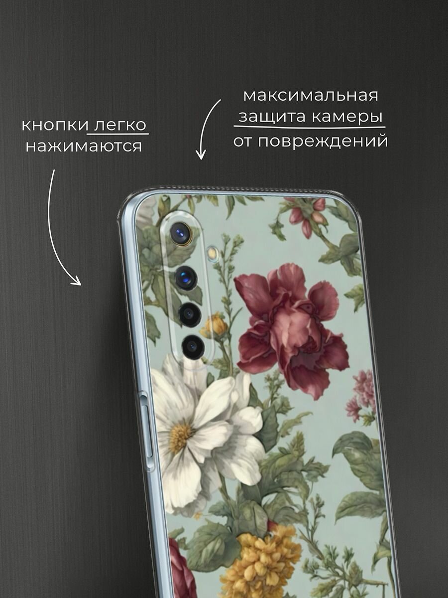 Чехол на Realme 6 / Реалми 6 с принтом Акварельные красные цветы — фото 1