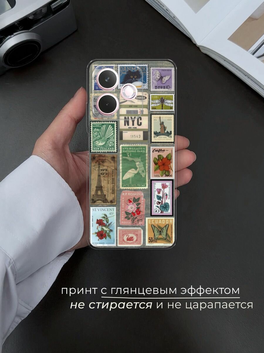 Чехол на Oppo A5 Pro / Оппо А5 Про с принтом Коллаж из марок — фото 1
