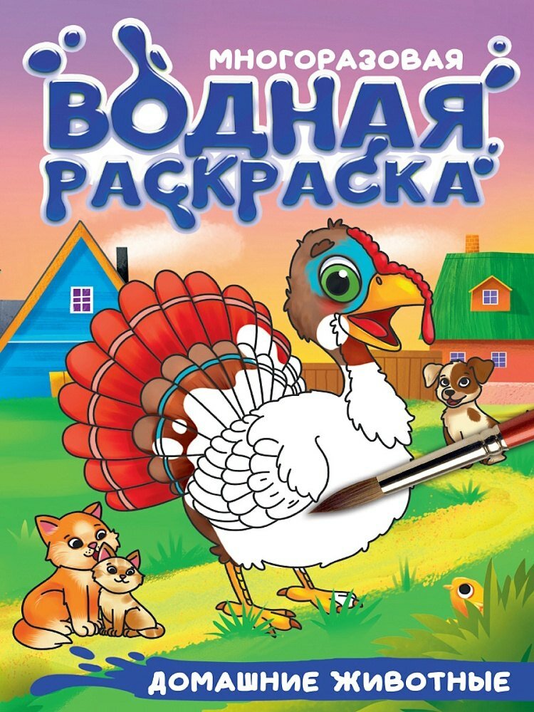 Многоразовая водная раскраска с чёрным контуром. Домашние