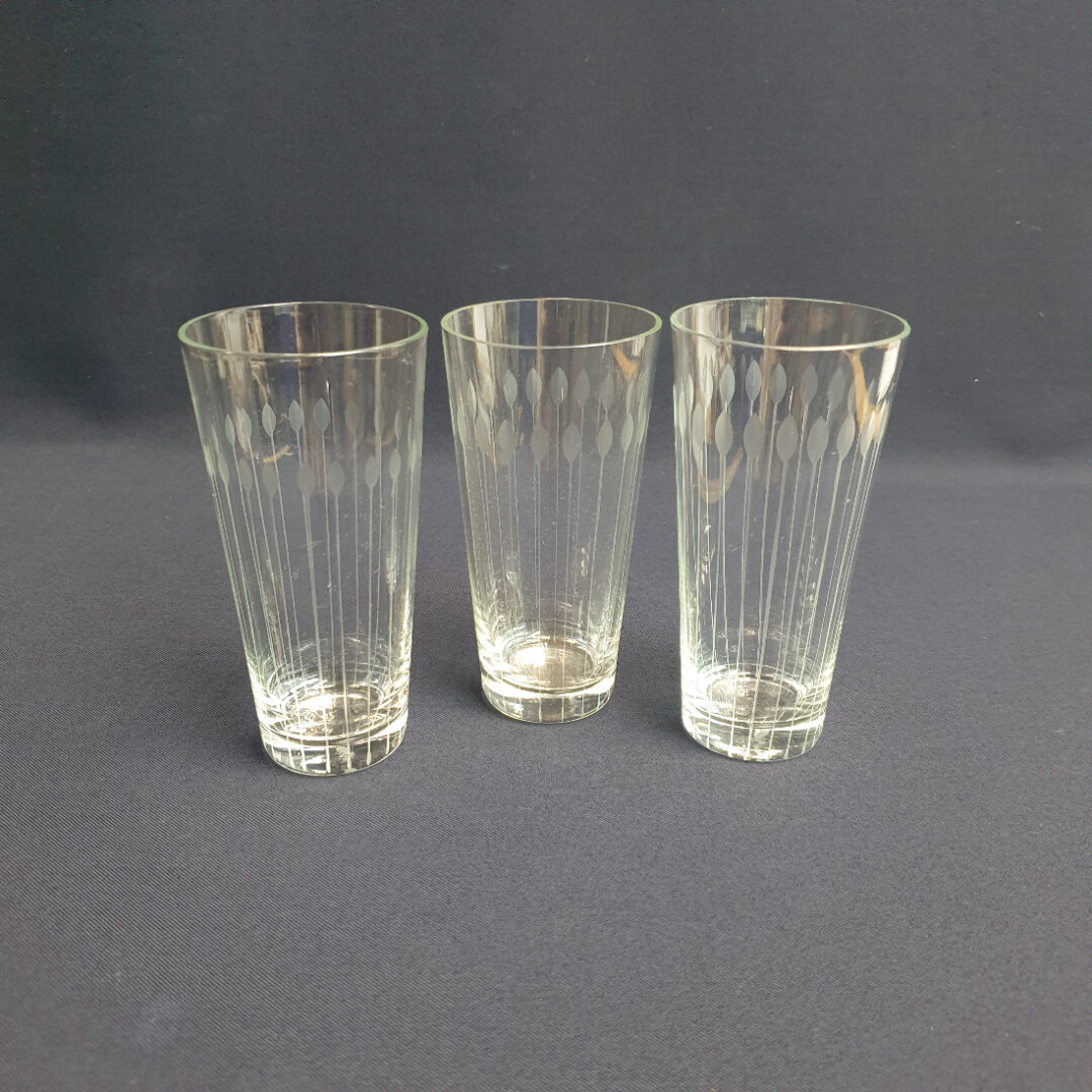 Набор из 3 стаканов, стекло резка 200 мл высота 12 см, винтаж СССР