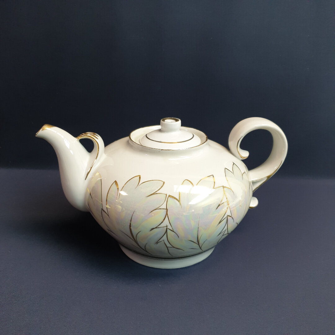 Доливной чайник Березновский з-д, фарфор позолота 3 л, винтаж СССР