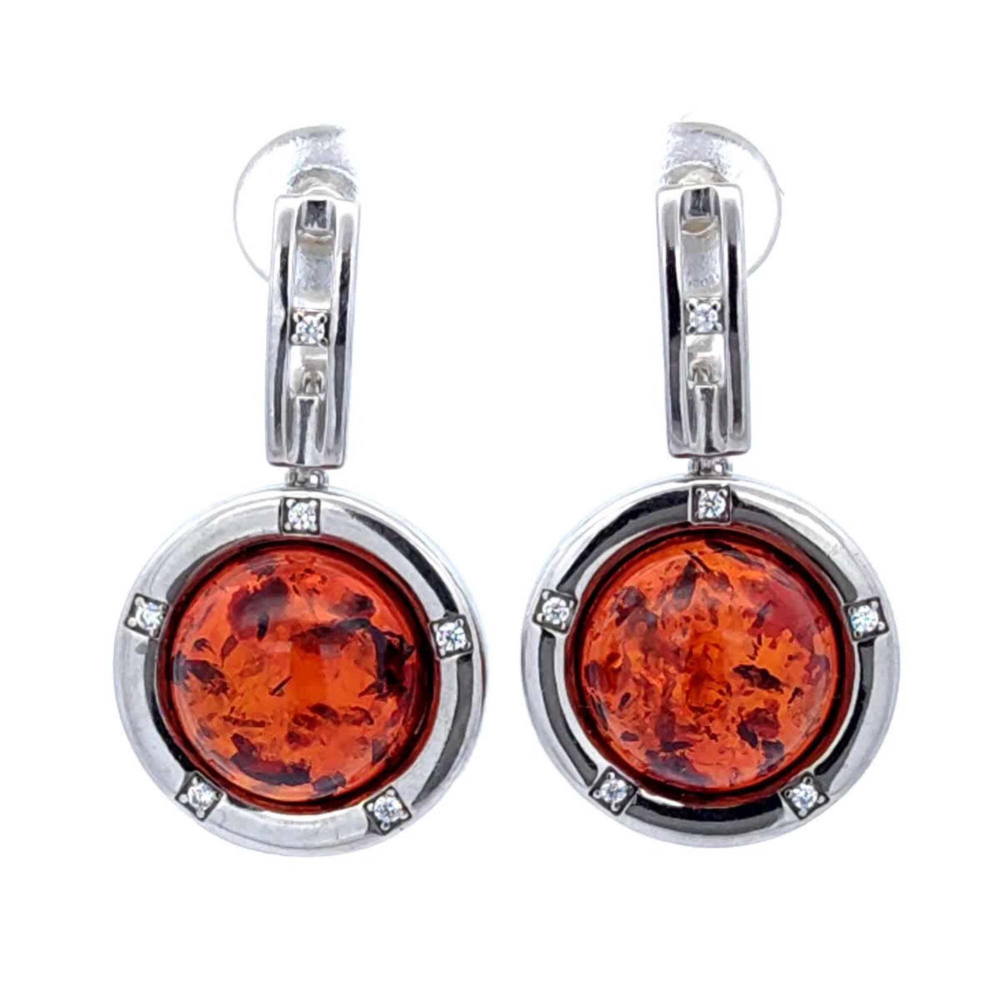 Серьги, серебро, 925 проба, родирование, фианит, янтарь