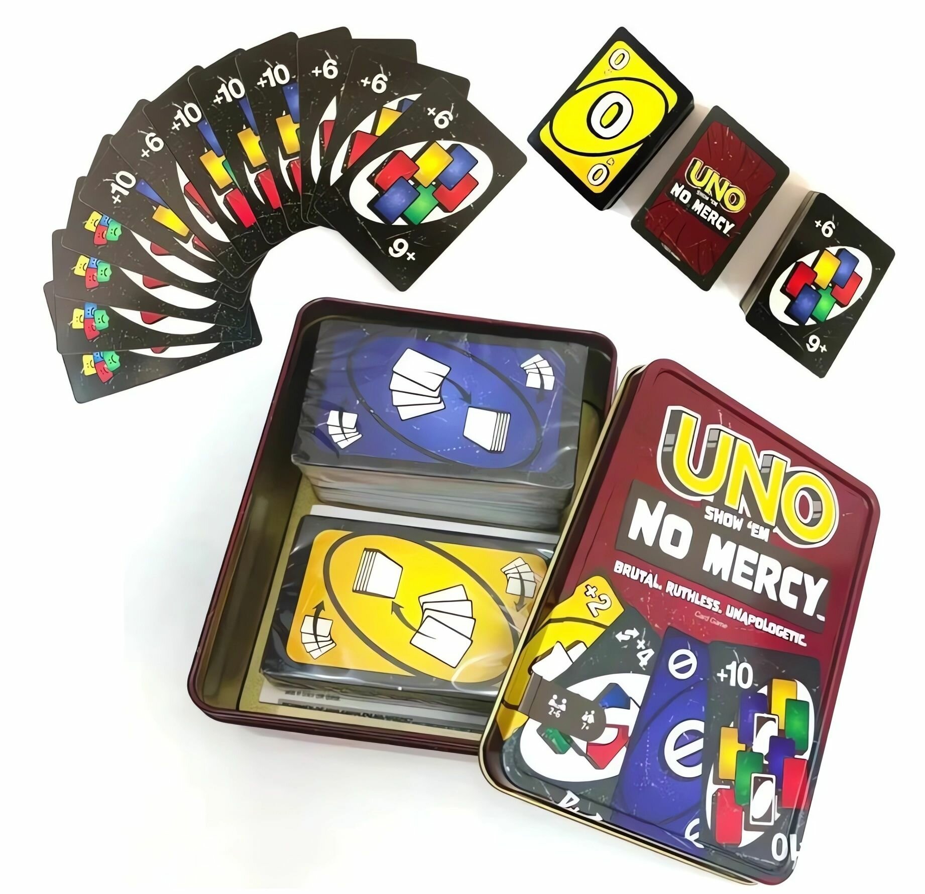 Настольная карточная игра UNO No Mercy (УНО Беспощадное) в жестяной баночке
