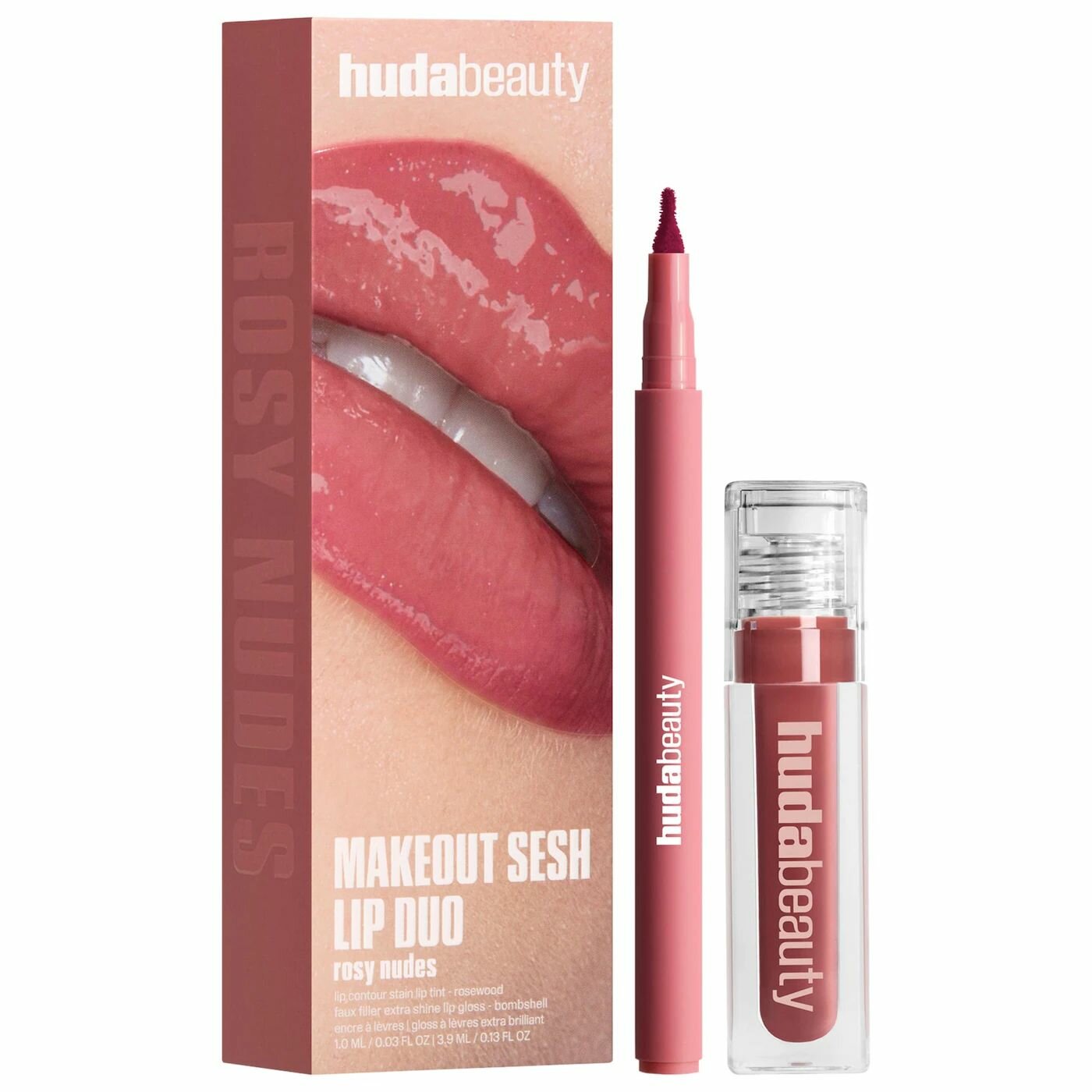 HUDA BEAUTY Подарочный набор косметики Make Out Sesh Lip Duo (Rosy bombshell)