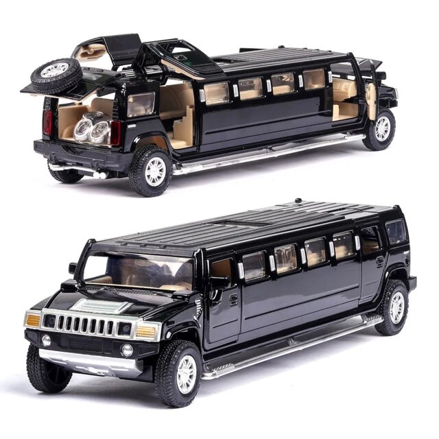 1:32 литой металлический литой автомобиль Hummer H2 Longen Limousine со звуком и светом, игрушечный автомобиль для детей, подарок