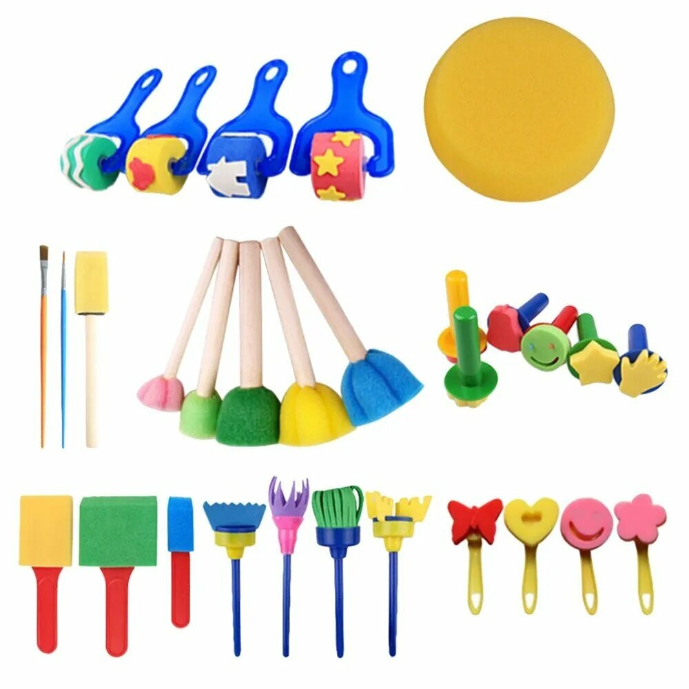 Пластиковые И Губчатые Штампы 30Шт, Набор Для Детского Искусства, Подходит Для Семейного Времени