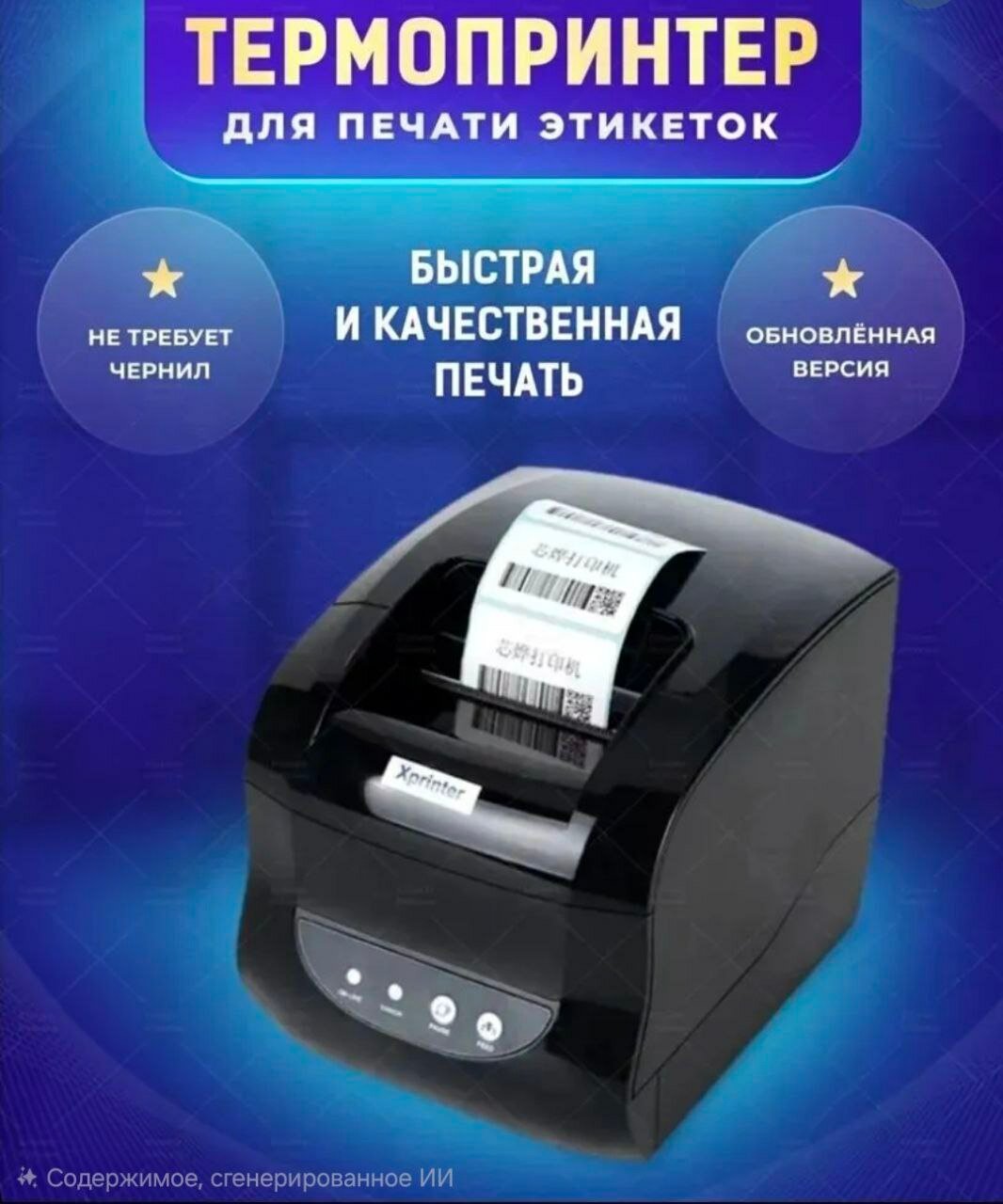 Термопринтер этикеток Xprinter XP-365B (USB) (1С Предприятие, Мой Склад, Excel, Word и другие)