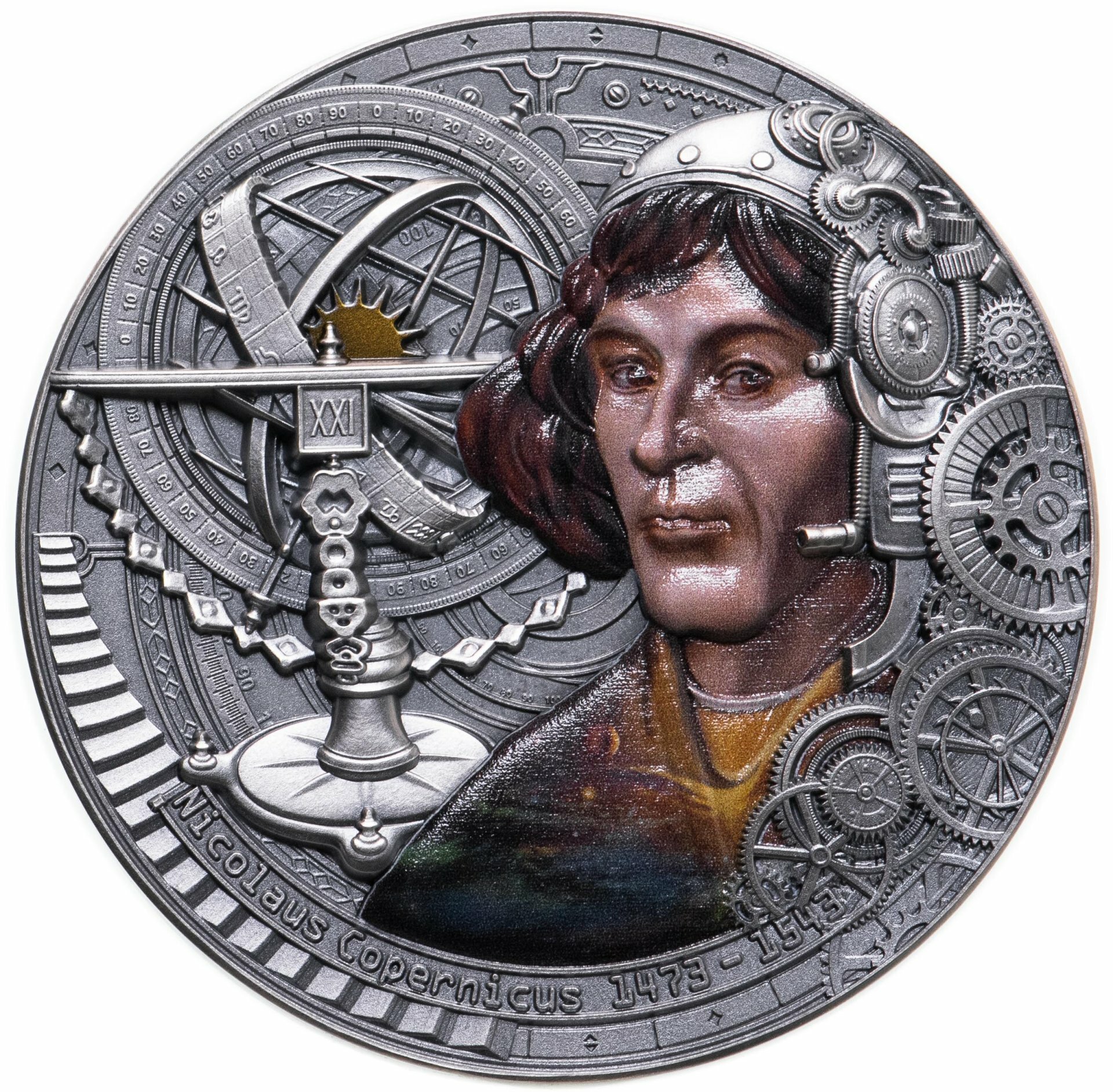 Камерун 2000 франков 2023 "Футуристы прошлого: Коперник" в футляре с сертификатом, Серебро 999, в сохранности UNC