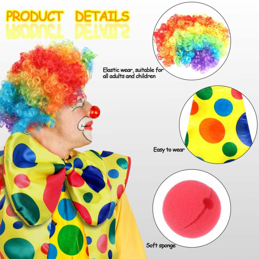 Клоун на Хэллоуин наряжается в костюм для косплея-парик, жилет носа, 3 шт.