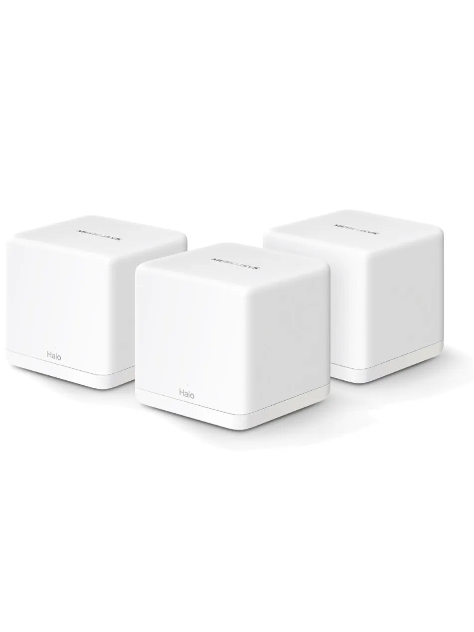 MESH система (3 устройства) MERCUSYS Halo H60X(3-pack) AX1500 Whole Home Mesh Wi-Fi System Wi-Fi 6 , 2,4 ГГц: IEEE 802.11b/g/n 5 ГГц: IEEE 802.11a/n/ac/ax , 3x WAN/LAN 1Gbs основной модуль, 2x LAN 1Gbs вспомогательный модуль, внешний блок питания