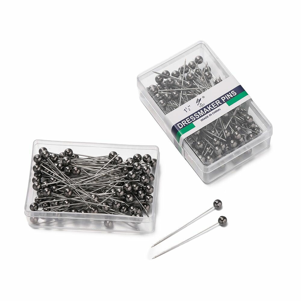 Тонкие портновские булавки для эластичных тканей, набор 100 шт в удобной коробочке, черные швейные иголки-фиксаторы для стрейча и кроя