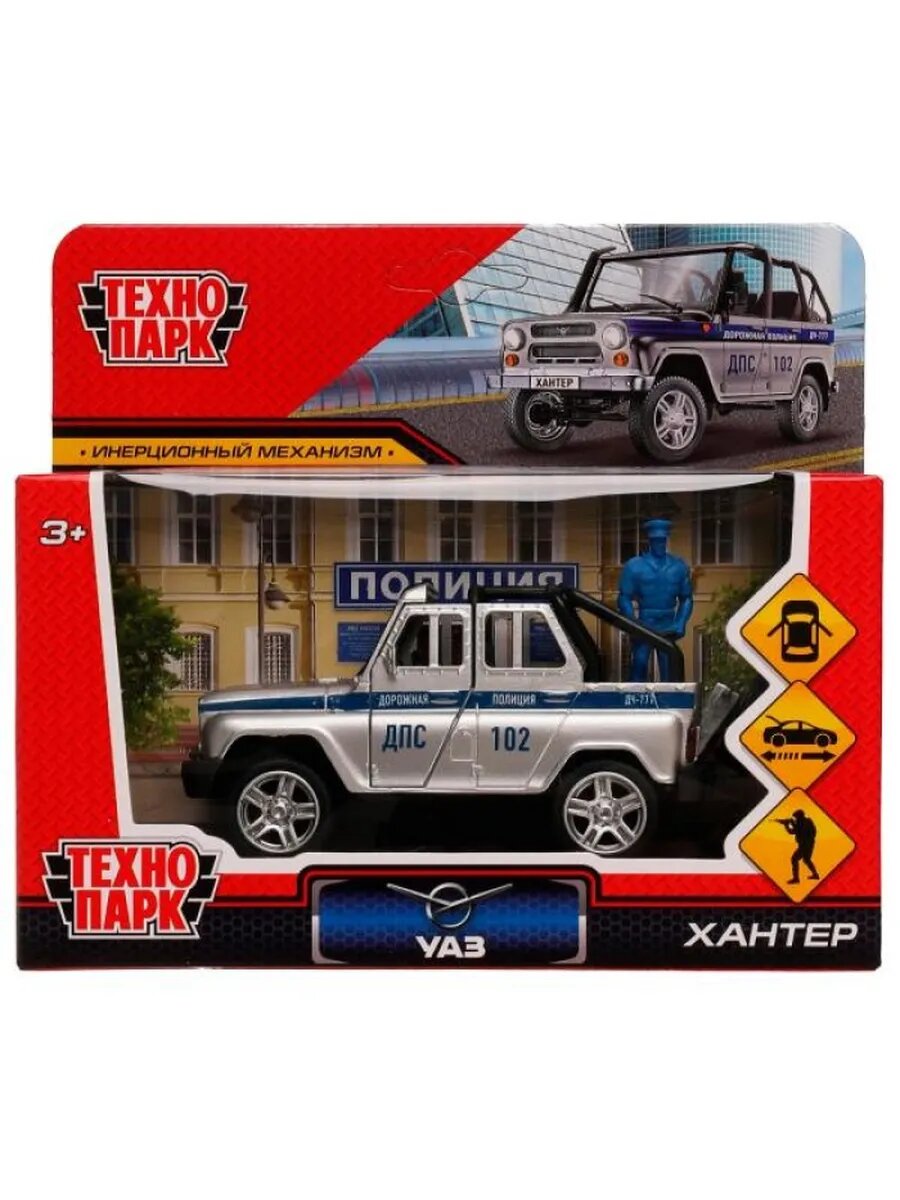 Машина металл UAZ HUNTER полиция 11,5 см, двери, баг, ин, ф