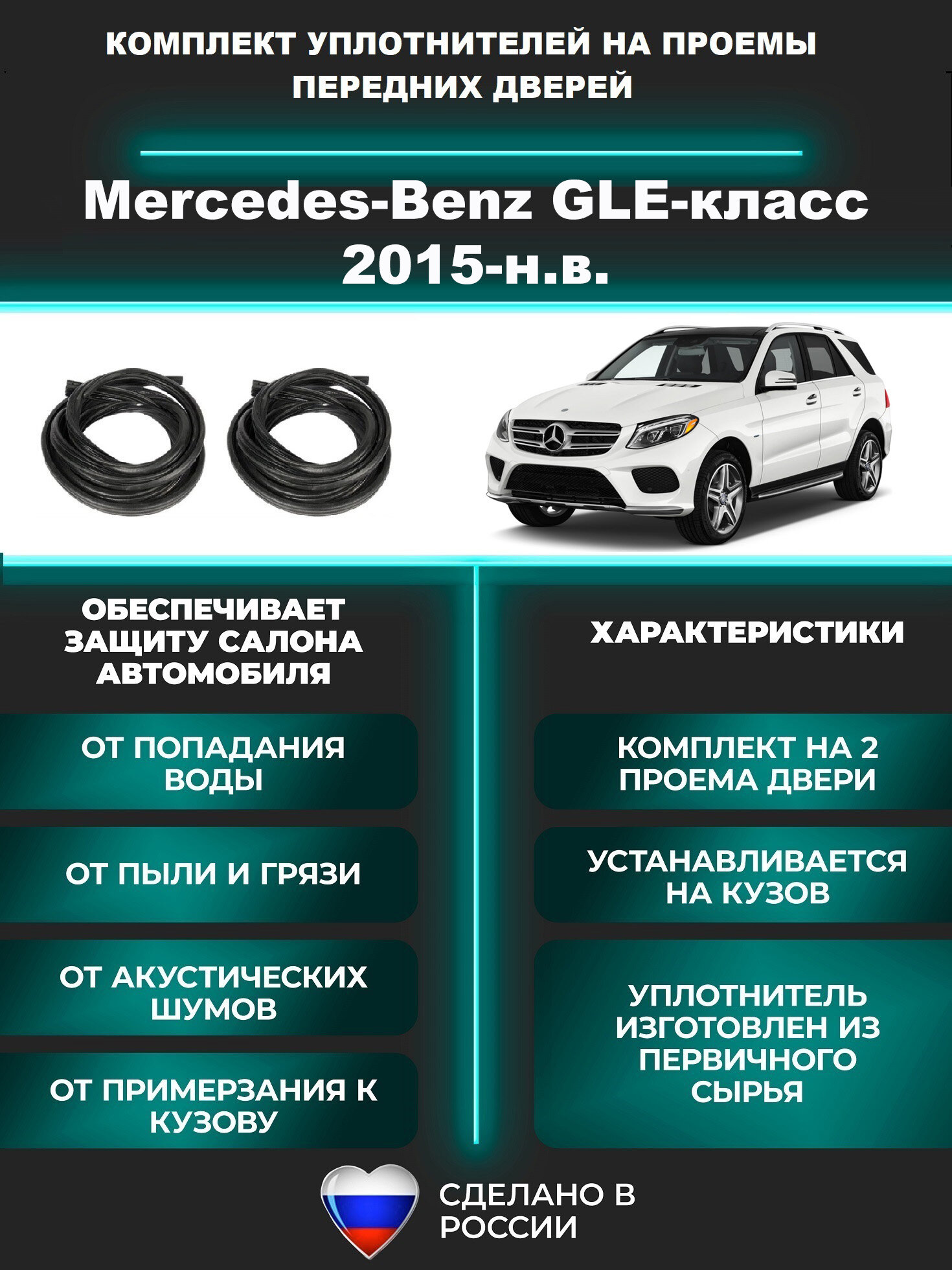 Комплект уплотнителей проемов передних дверей, подходит на Mercedes-Benz GLE-класс 2015-н. в, Мерседес-Бенц GLE-класс - 2 шт