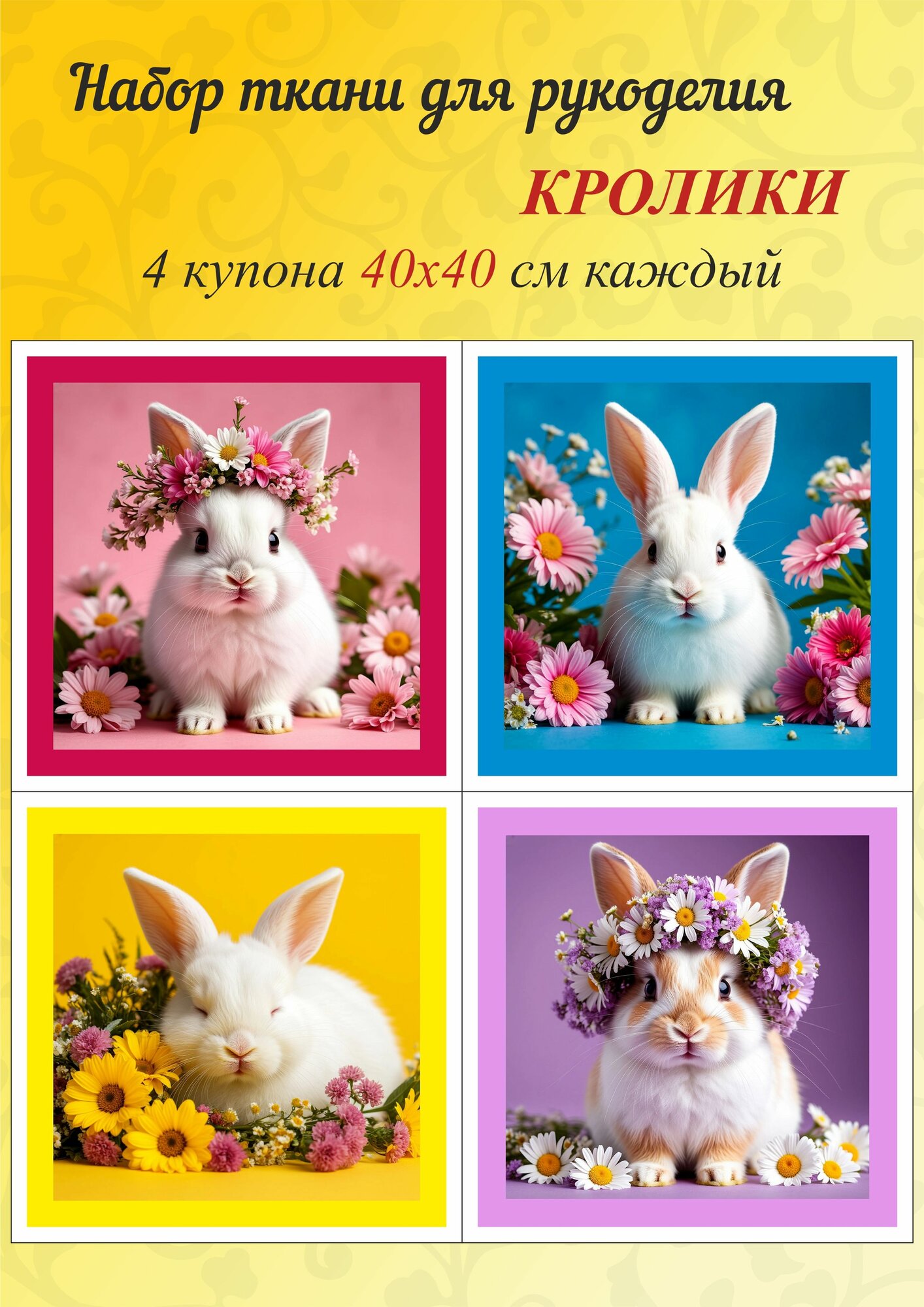 Купон ткань с принтами для пэчворка и шитья Кролики