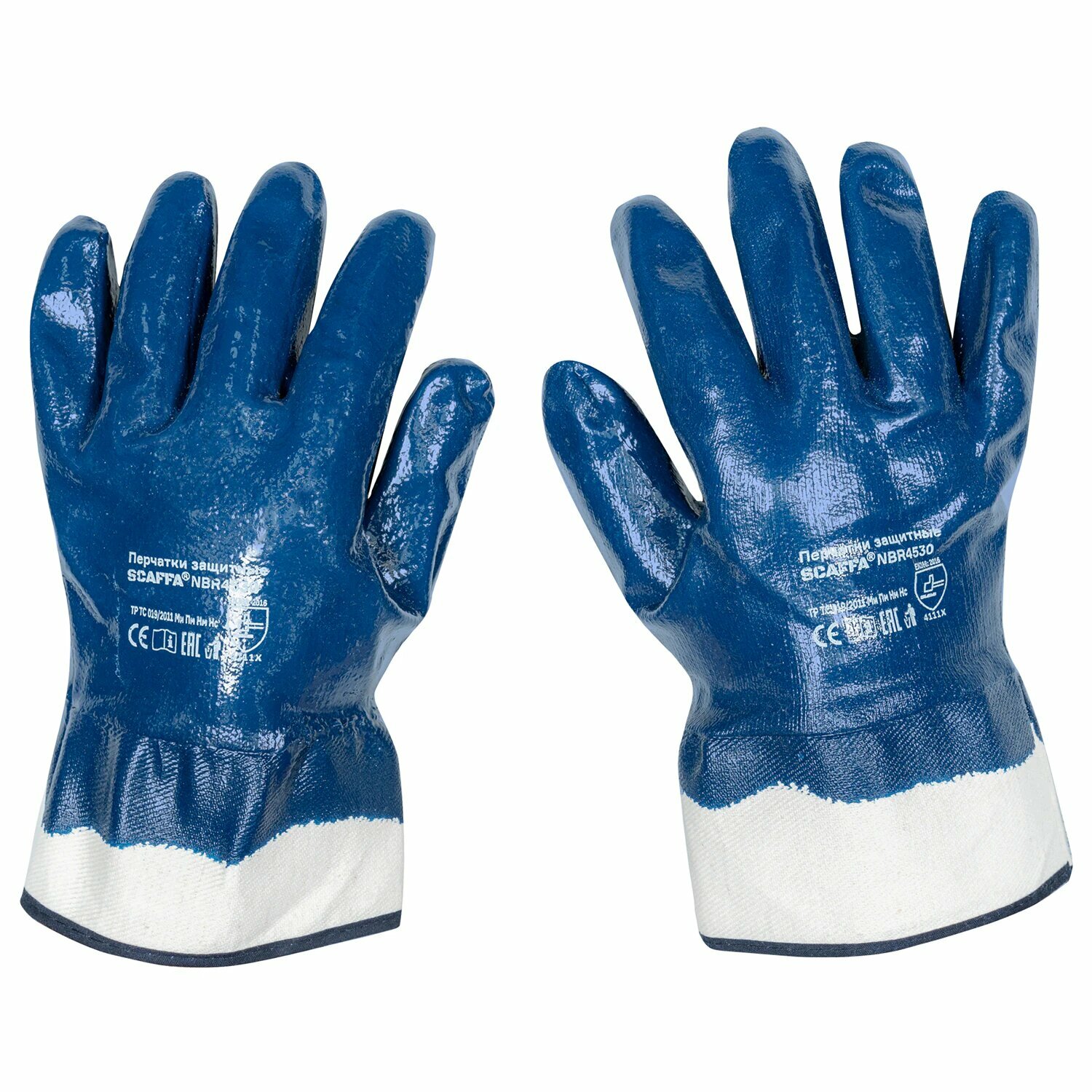 Перчатки хлопковые SCAFFA NBR4530, маслобензостойкие, облив нитрил, крага, размер 9 (L), синие, 2шт.