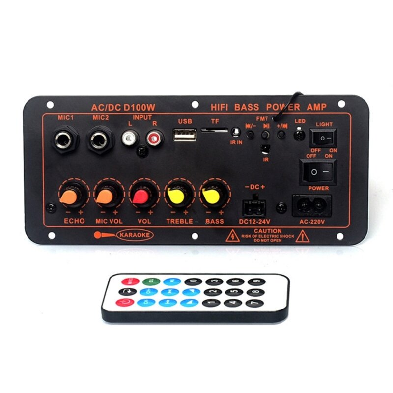 Bluetooth-совместимая Плата Усилителя Звука 100 Вт 12 В 24 В Цифровой Сабвуфер с Двойным Микрофонным Модулем для Домашнего Автомобиля