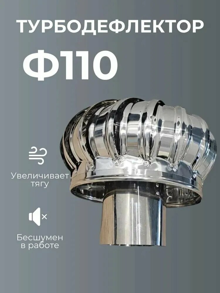 Дефлектор 110 мм для вентиляции, турбо-дефлектор нержавеющая сталь, на трубу 110 мм